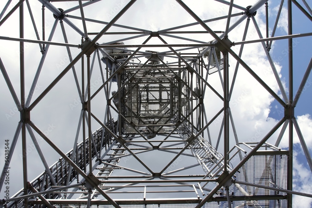 metal structure of antenna mast under sky with clouds Stock Photo ...