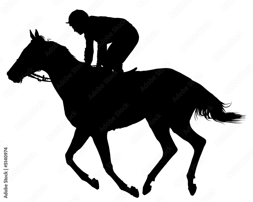 Poster Very detailed vector of a jockey and horse – Muurposter ...