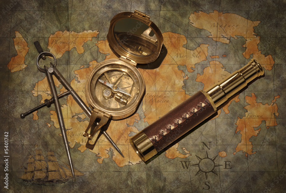 Vintage map with compass Stock Photo | Adobe Stock