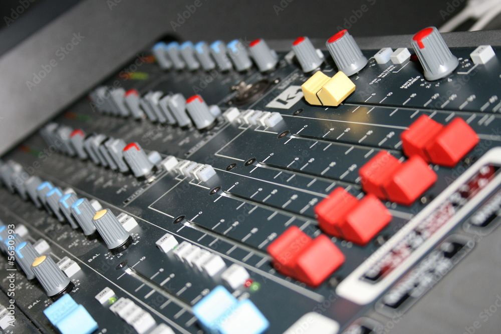 Broadcast radio sound audio mixer board Stock Photo | Adobe Stock