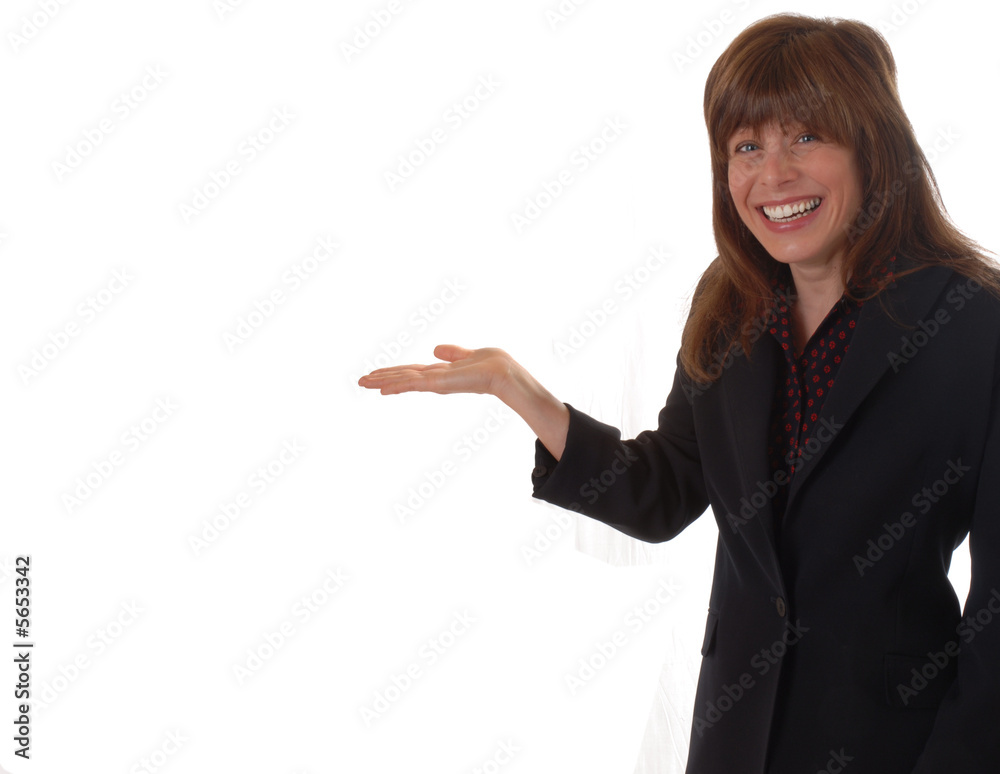 Pretty business woman, hand ready for product placement Stock Photo ...