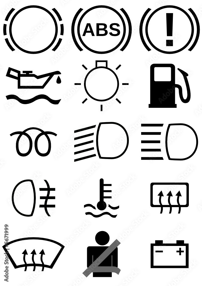 Symboles de tableau de bord de voiture Stock Vector | Adobe Stock