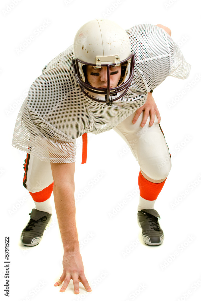 Foto Stock American football player. Three point stance. | Adobe Stock