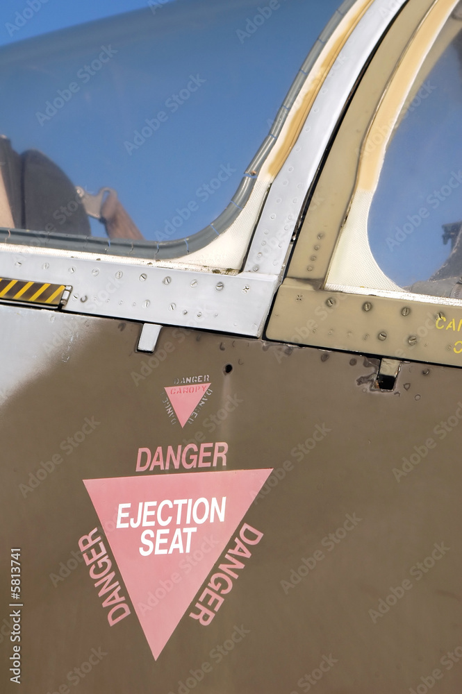ejection seat sign on a jet fighter cockpit Stock Photo | Adobe Stock