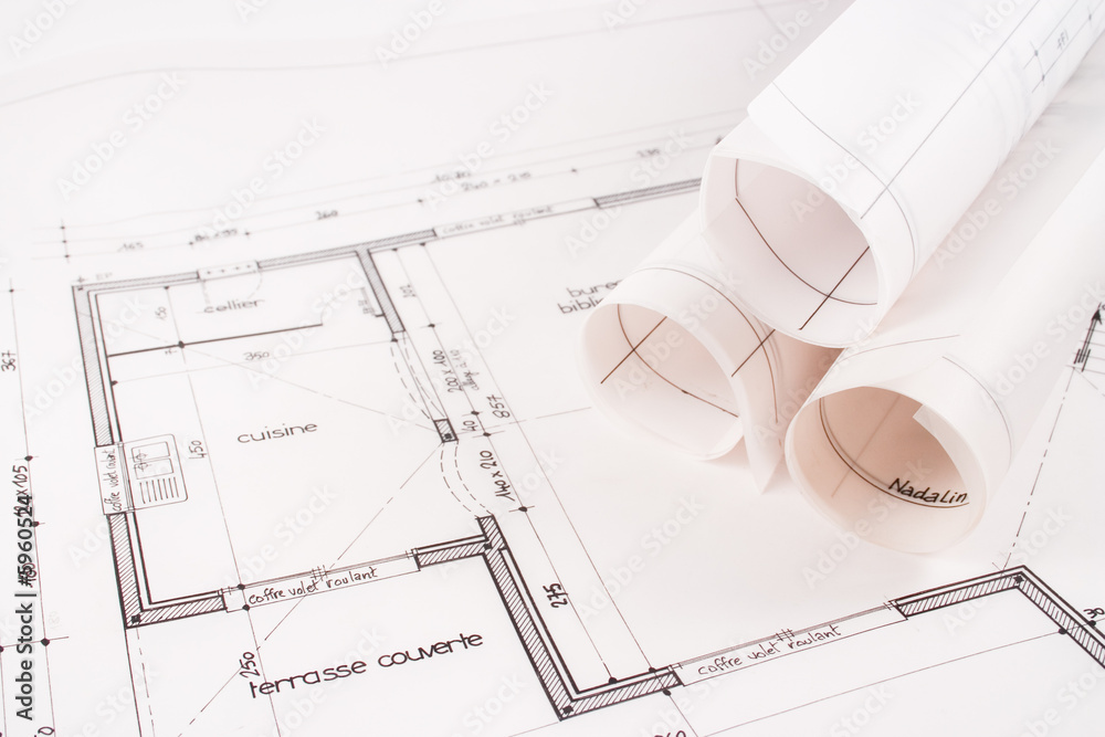 Plans of a house designed by an architect Stock Photo | Adobe Stock