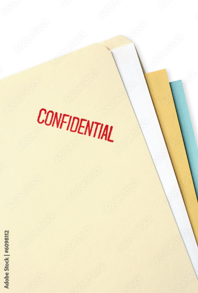 Manila file folder stamped "confidential." Stock Photo | Adobe Stock