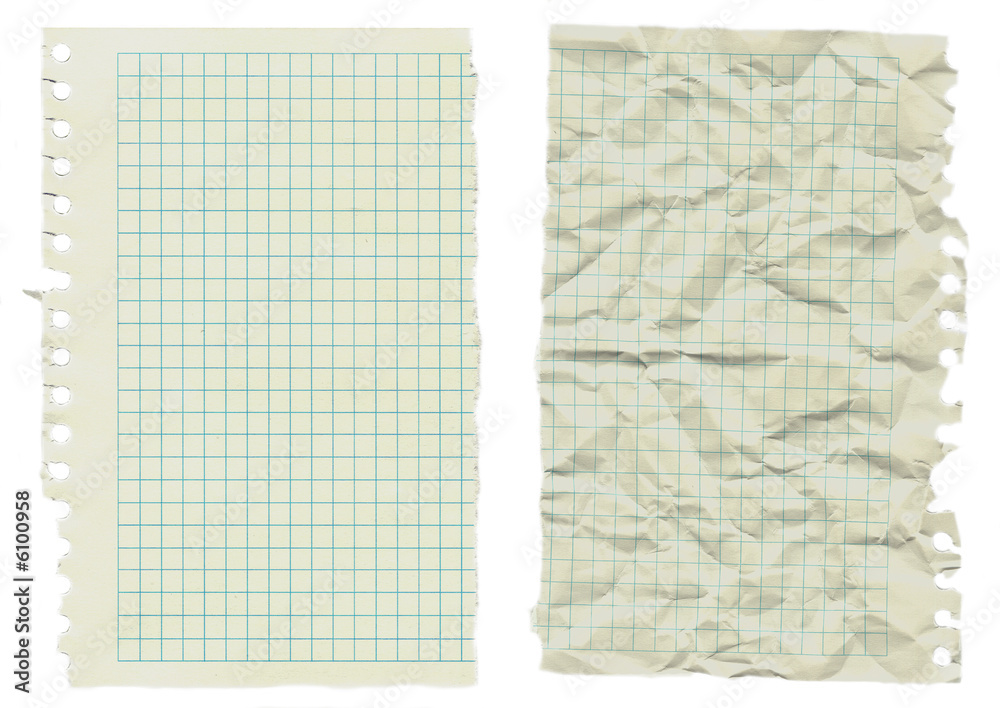 two sheets of old notebook paper isolated on white Stock Photo | Adobe ...