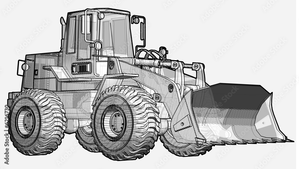 Black & White sketchy illustration of an Earthmover. Stock Illustration ...