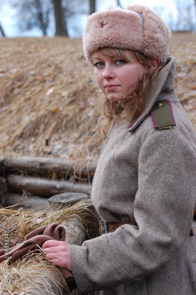 Girl-soldier WWII. Soviet. Reenacting Stock Photo | Adobe Stock