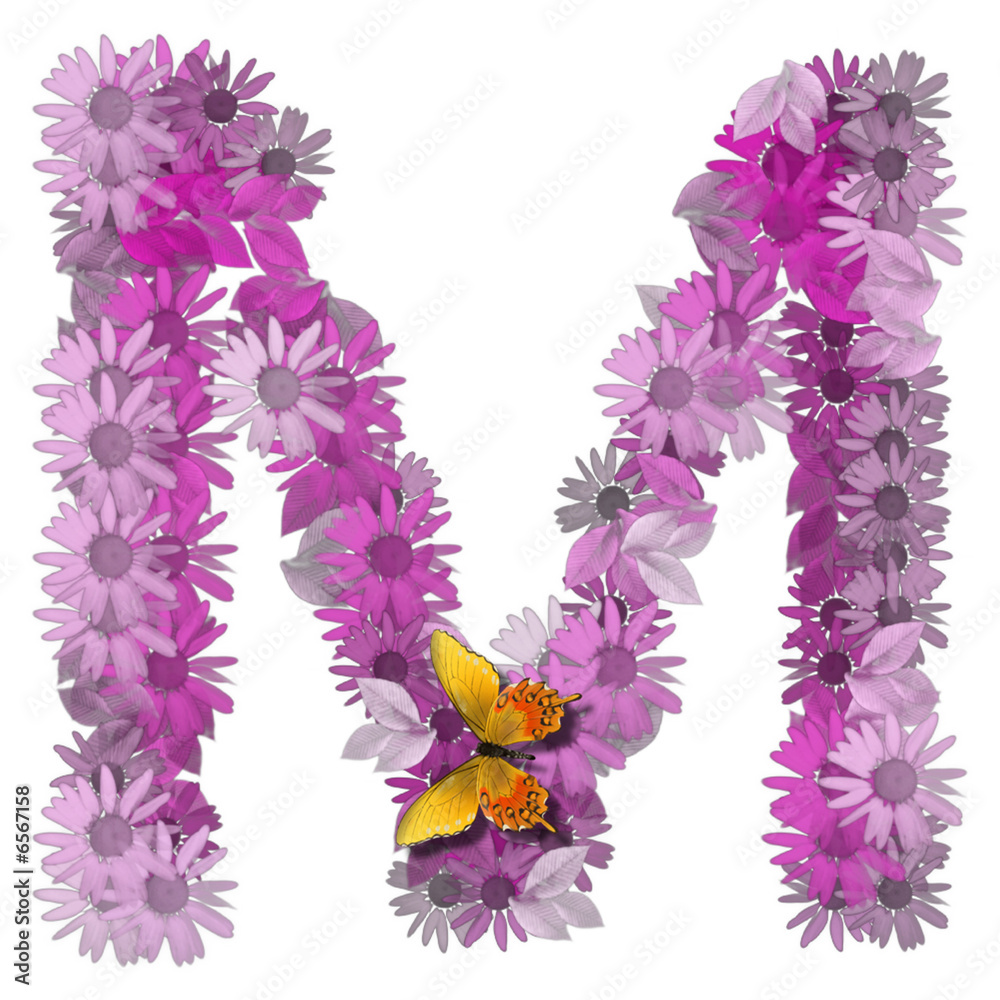 alphabetical letter forms pink daisy color consonant M Stock ...