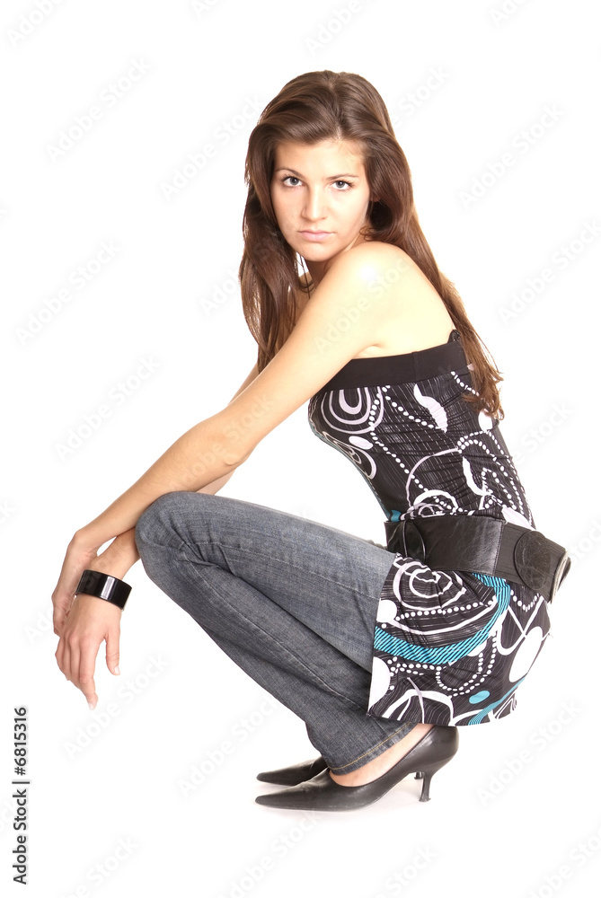 woman hunker down Stock Photo | Adobe Stock