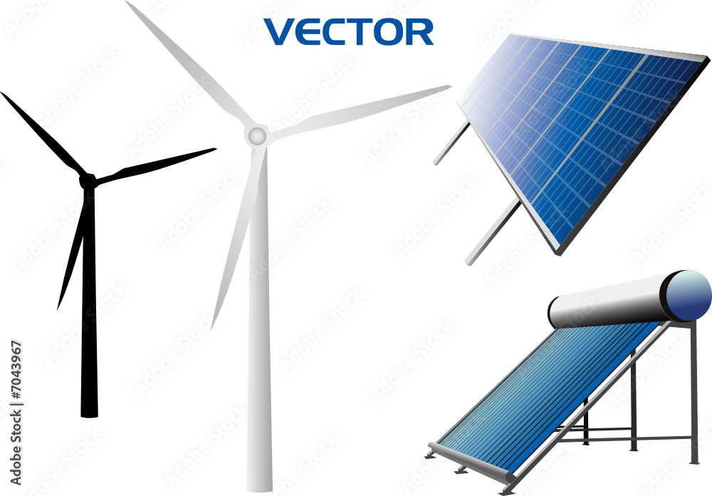 Vectorial Icons Of Solar Panels And Wind Turbines Stock Vector Adobe