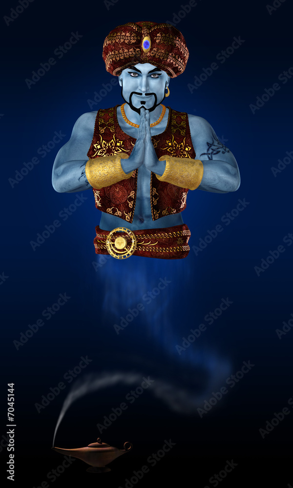 Genie from lamp. 3D render. Stock Illustration | Adobe Stock