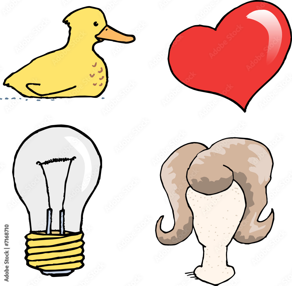 rubber duck, heart, light bulb, wig Stock Vector | Adobe Stock