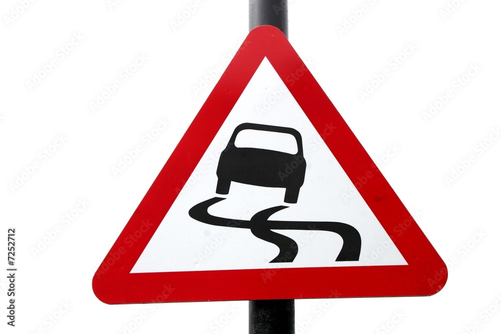slippery road sign Stock Photo | Adobe Stock