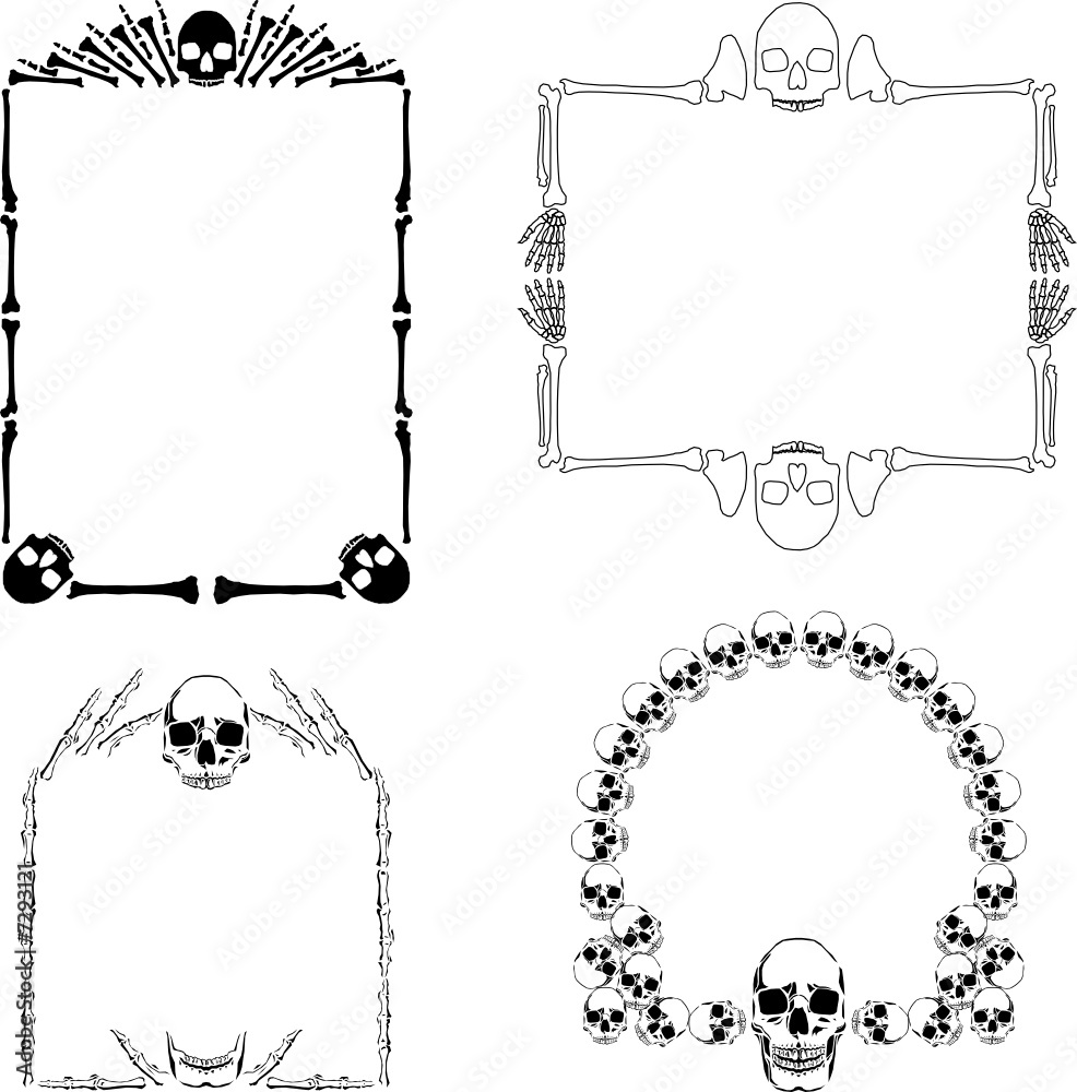 Four vector decorative borders made of bones and skulls Stock Vector ...