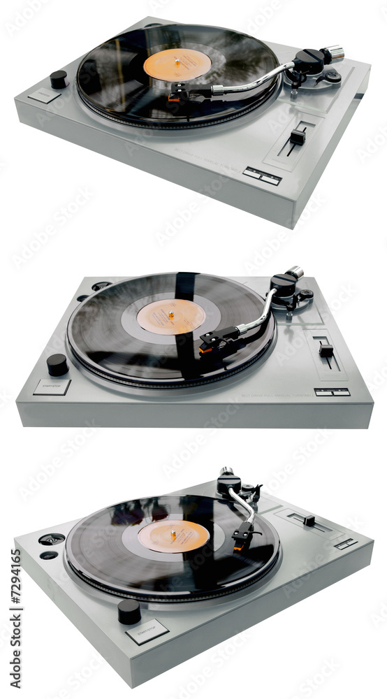 Complete record player from left right and front angles. Stock Photo ...