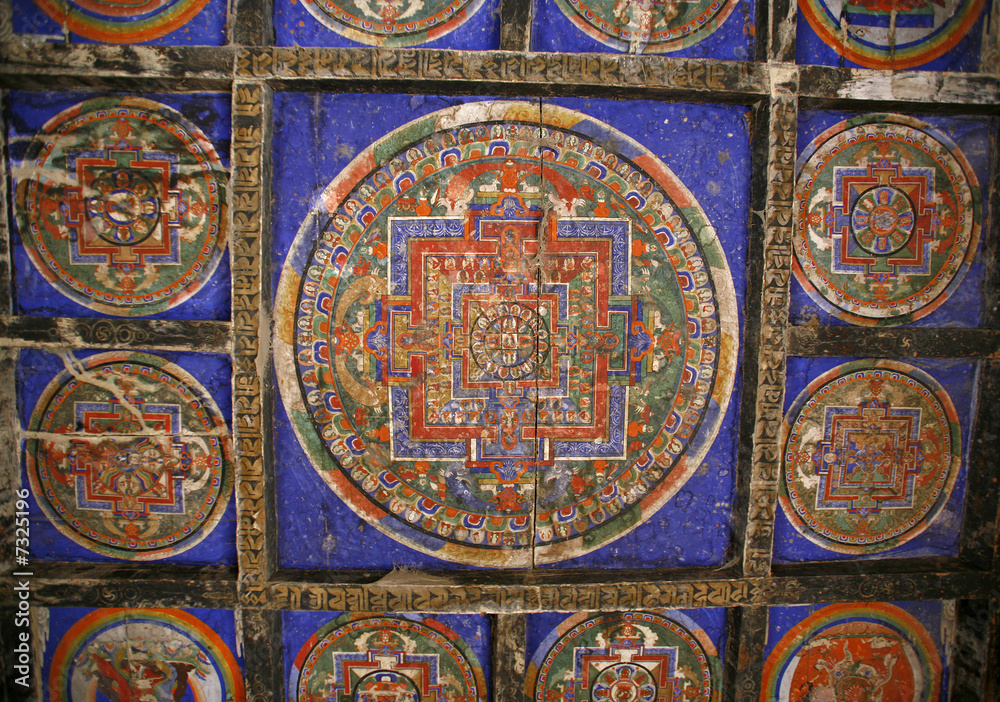 tibetan mandala painting on monestery ceiling, Nepal Stock Photo ...