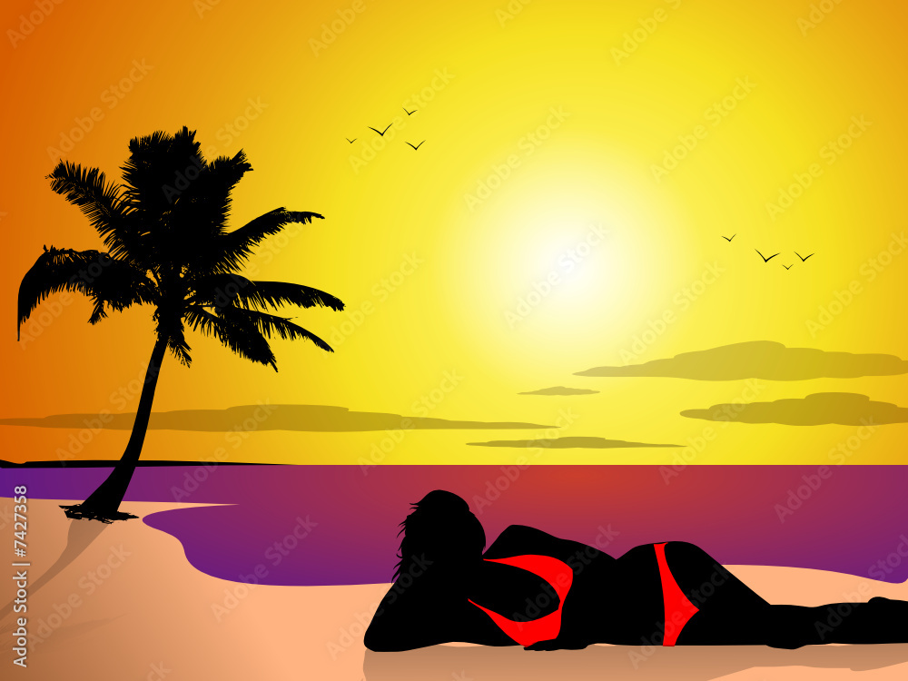 Vettoriale Stock Girl at the beach | Adobe Stock