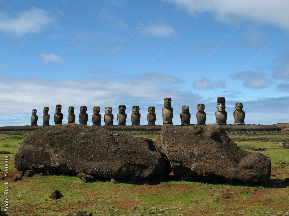 Moai in front of Ahu Tongariki statues, Easter Island, Pacific Stock ...