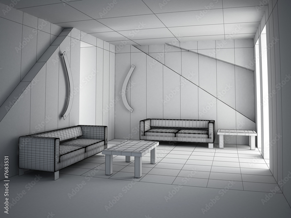 Interior Design - 3D wire model Stock Illustration | Adobe Stock
