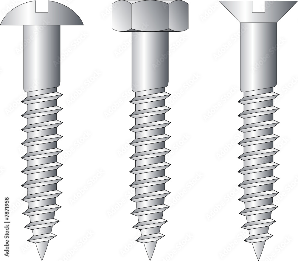 Vector illustration of three different screws Stock Vector | Adobe Stock