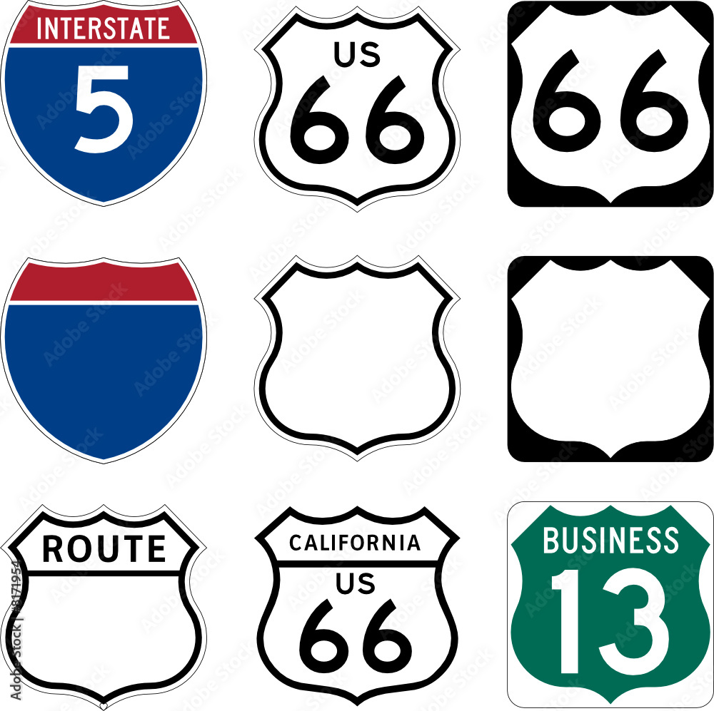 Interstate and US Route signs including famous Route 66 Stock Vector ... Interstate and US Route signs including famous Route 66 Stock Vector ...