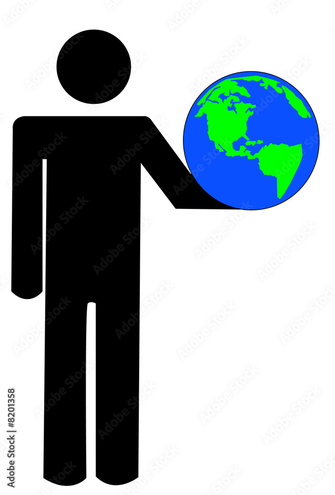 stick man or figure holding up globe Stock Illustration | Adobe Stock