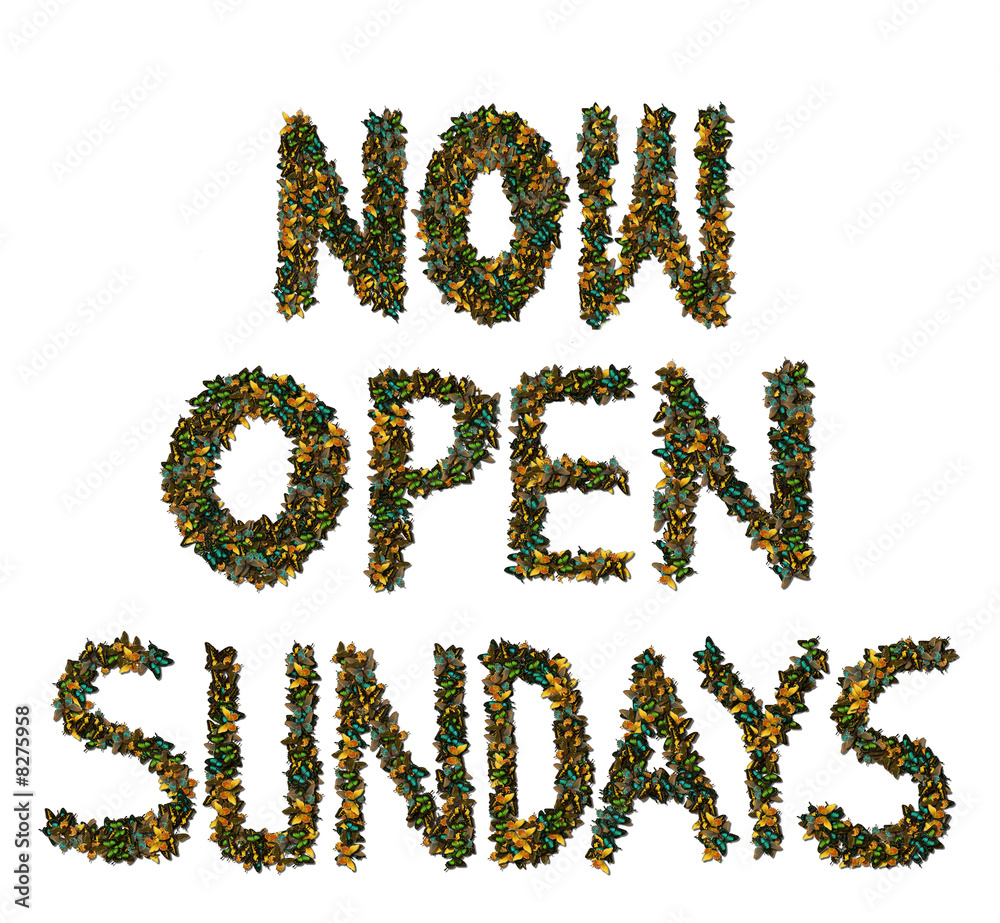 Butterfly Now Open Sundays sign Stock Illustration | Adobe Stock