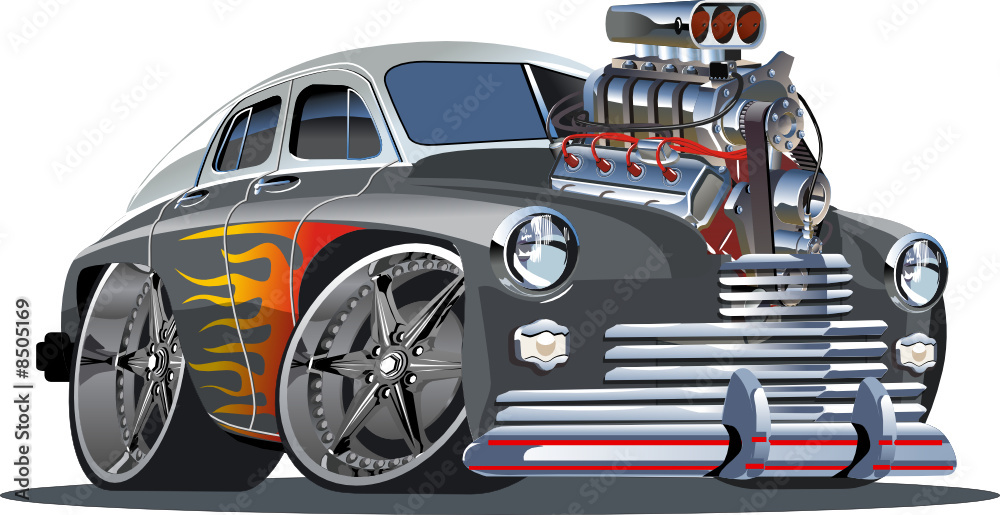 Vector cartoon hot rod (engine full complete). Stock Vector | Adobe Stock