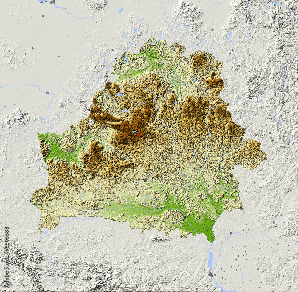 Belarus, relief map, colored according to elevation Stock Illustration ...