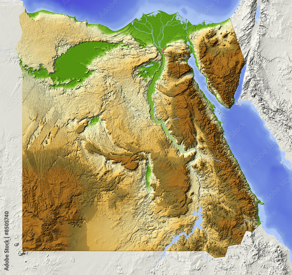 Egypt, relief map, colored according to elevation Stock Illustration ...