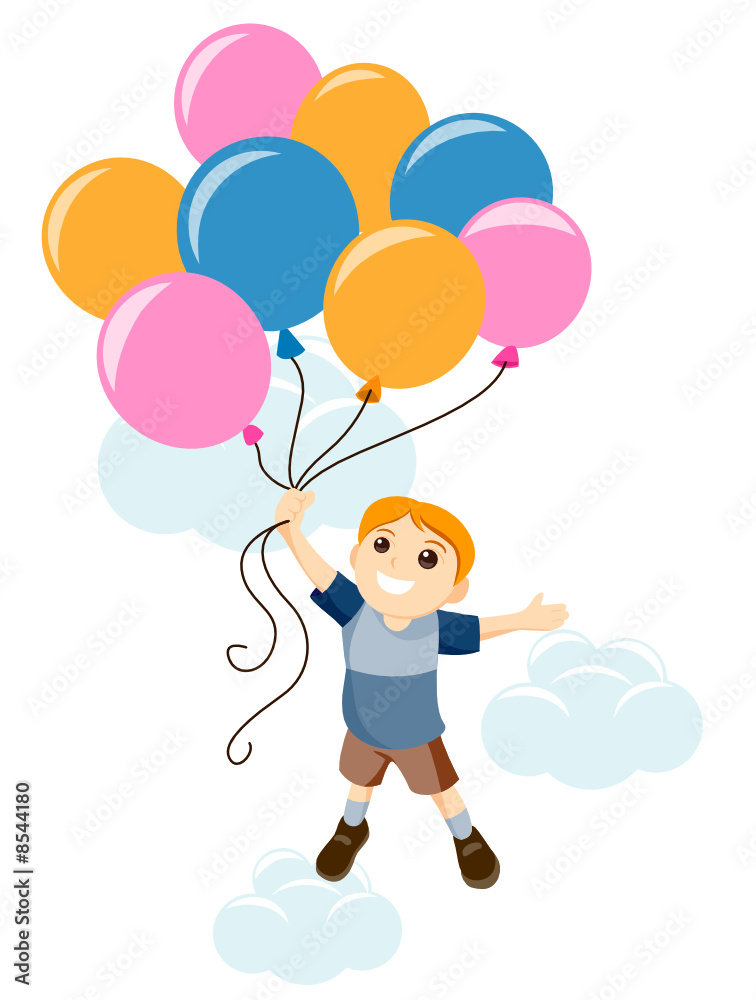 Child Floating with Balloons Stock Vector | Adobe Stock