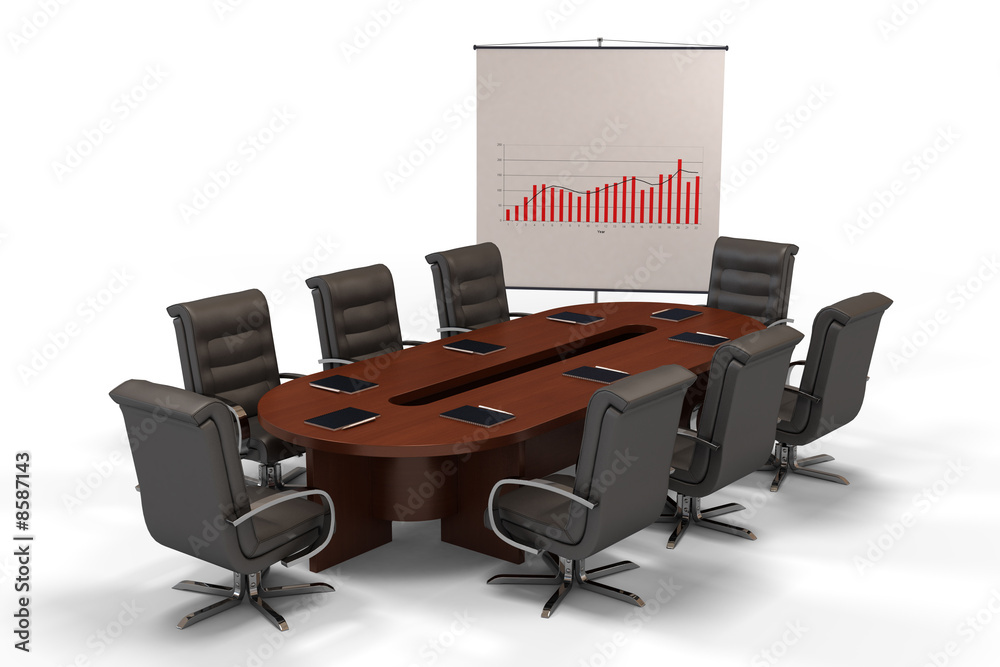 conference table with graph on screen isolated on white backgrou Stock ...