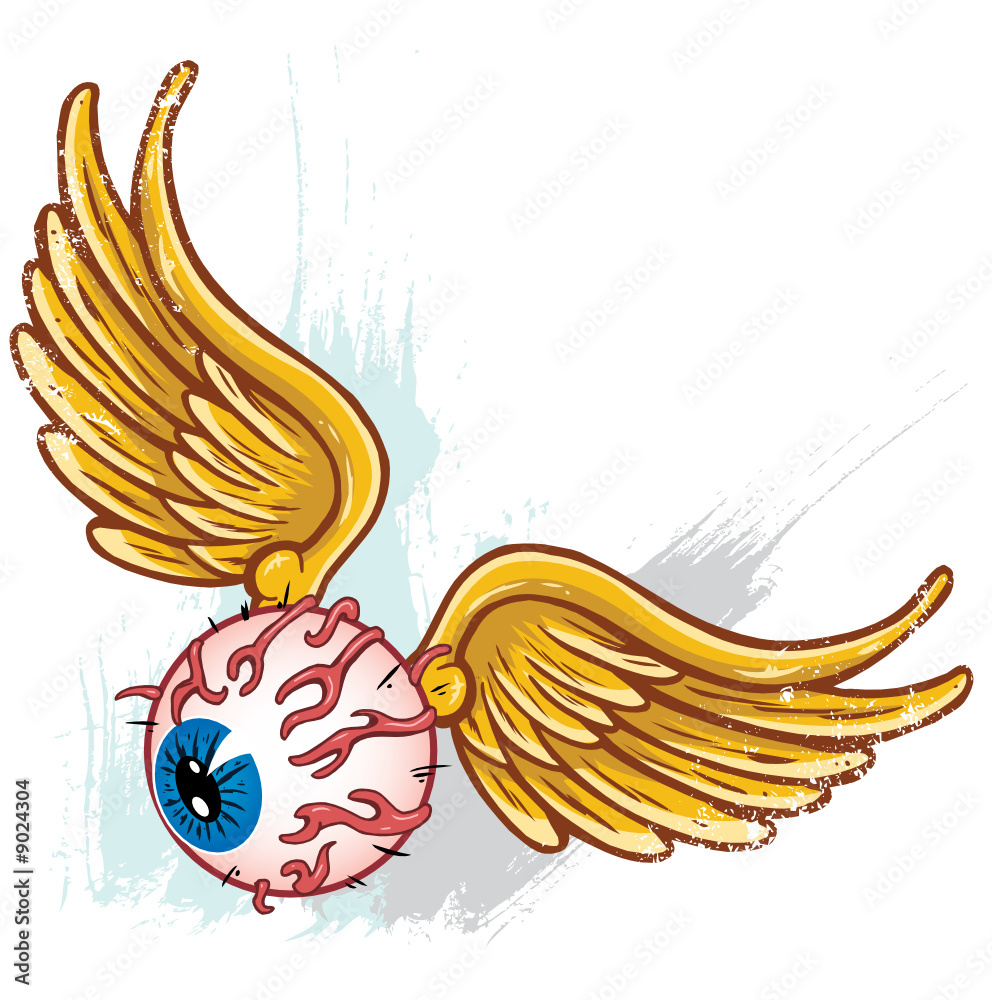 Punk style flying eyeball with wings vector illustration Stock Vector ...