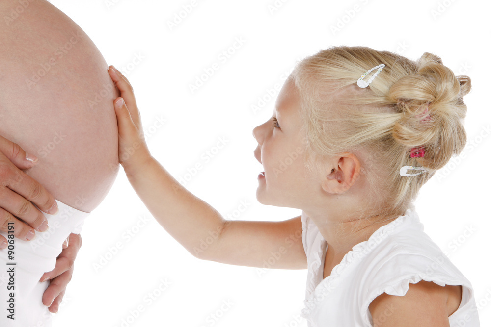 cute little girl talking to her new baby-brother Stock Photo | Adobe Stock