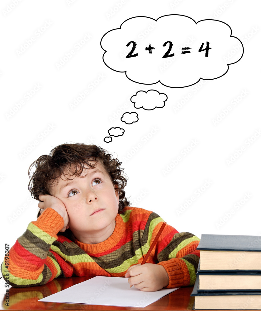 Student primary learning to add a over white background Stock Photo ...