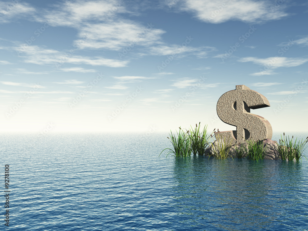 dollar symbol monument at the ocean - 3d illustration Stock ...