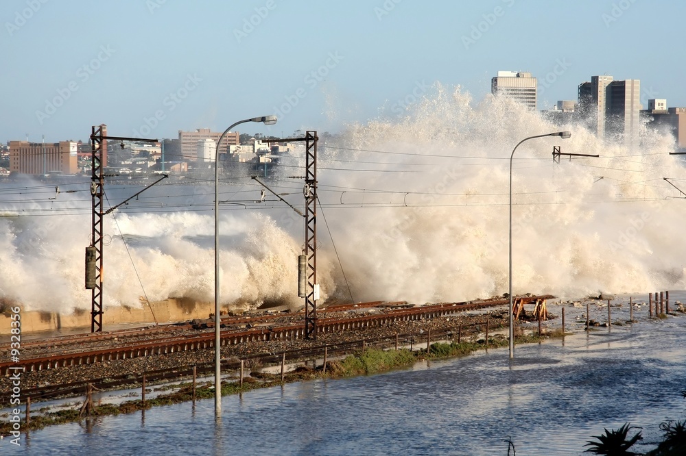 Powerful sea waves causing damage and flooding Stock Photo | Adobe Stock