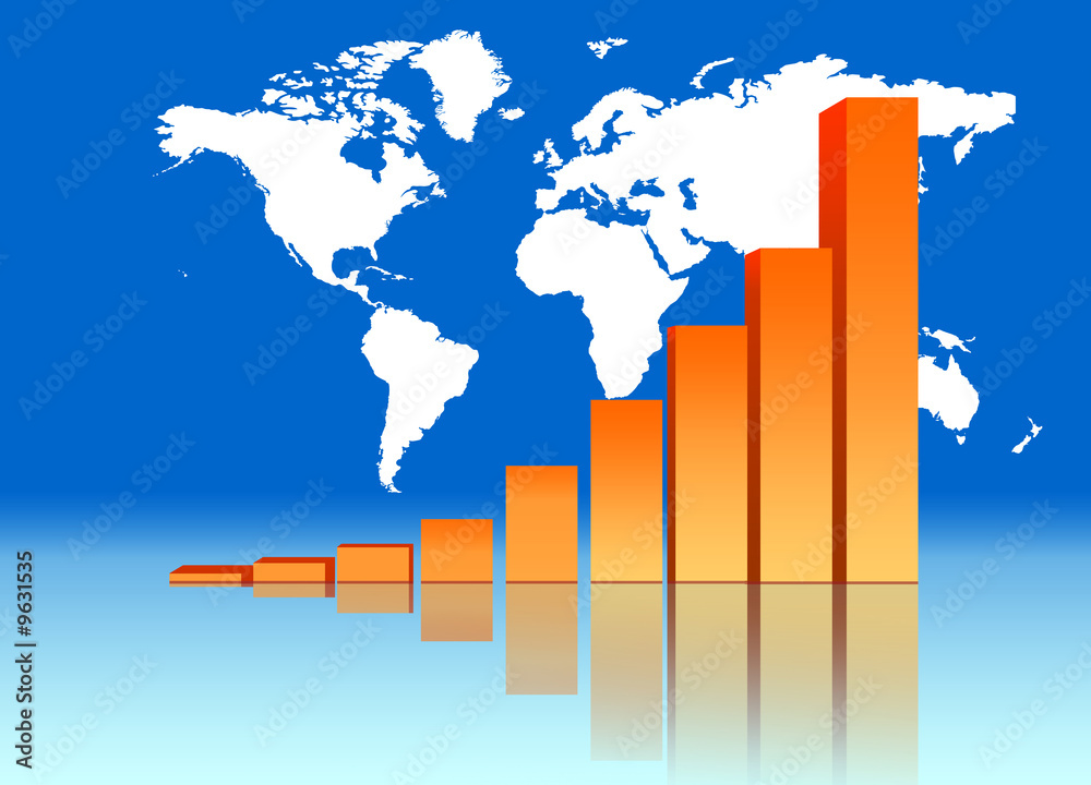 Increasing Bar Chart - Business Data Graph With World Map Stock ...