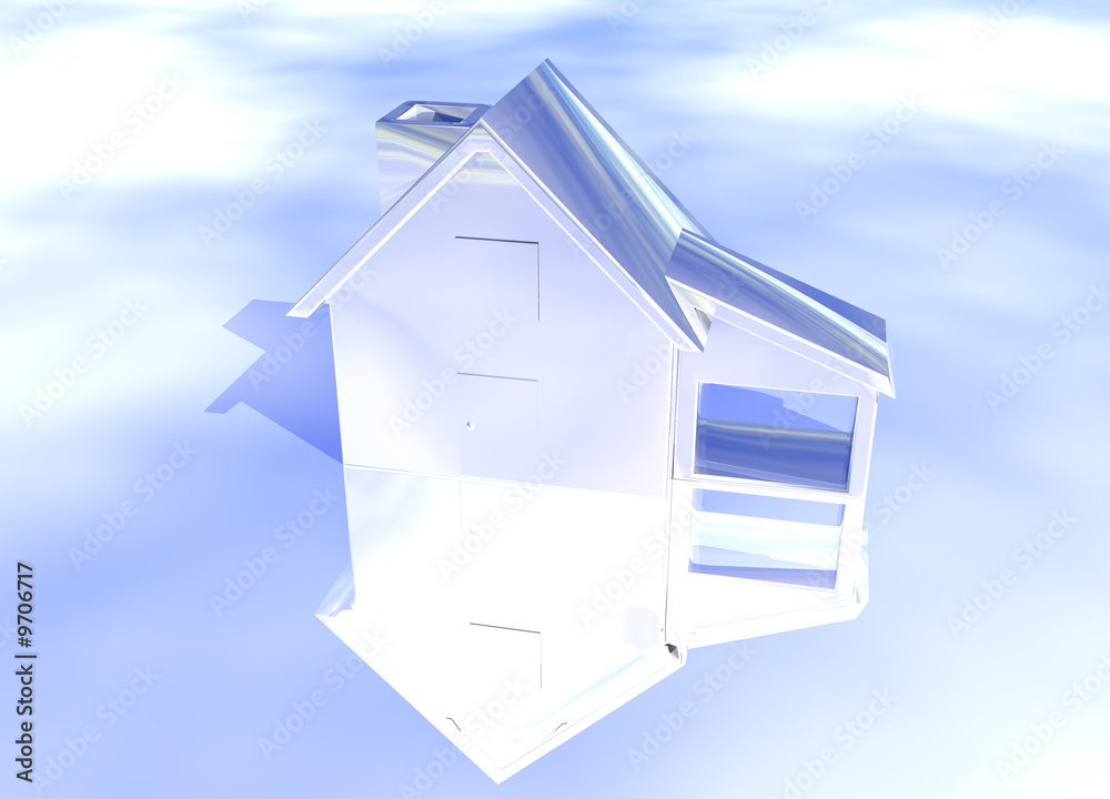 Silver Shiny House Model on Blue-Sky Background Stock Illustration ...