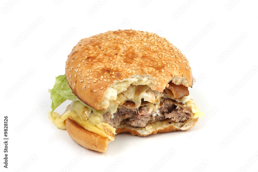 Half-eaten hamburger Stock Photo | Adobe Stock