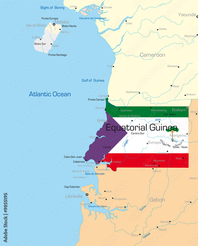 map of Equatorial Guinea country colored by national flag. Stock ...