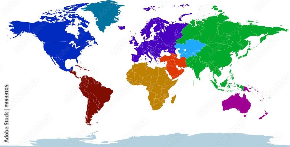 map of the world, with all countries and borders showing Stock ...