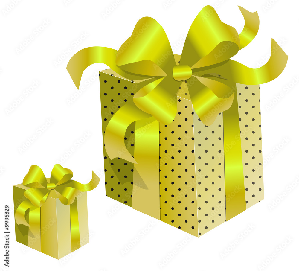 Petit et gros cadeaux jaunes sur fond blanc Illustration Stock | Adobe ...