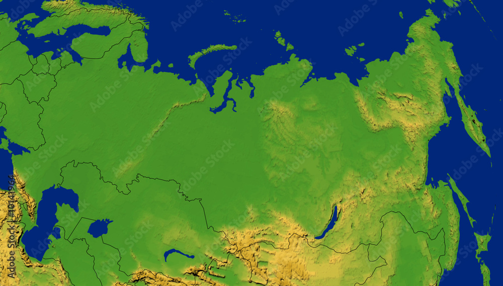 Russia Region Map with Terrain Stock Illustration | Adobe Stock