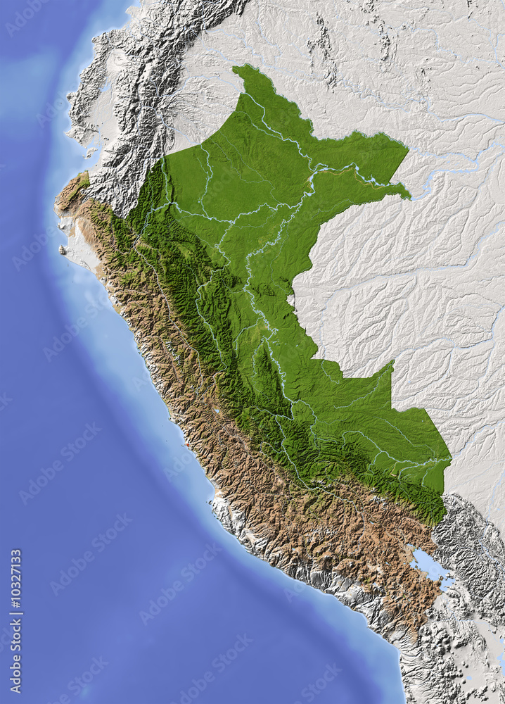 Peru. Shaded relief map, colored for vegetation. Stock Illustration ...