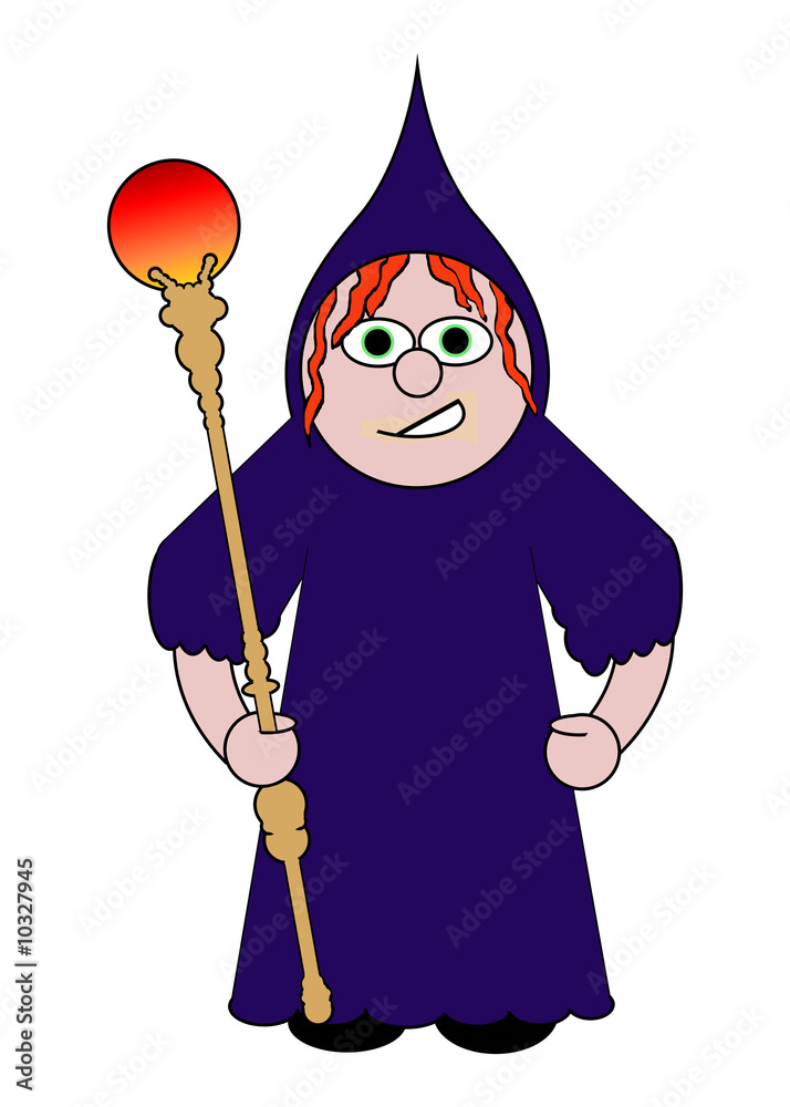 Wizards Mage Cartoon With Fire Staff - Isolated On White Stock ...