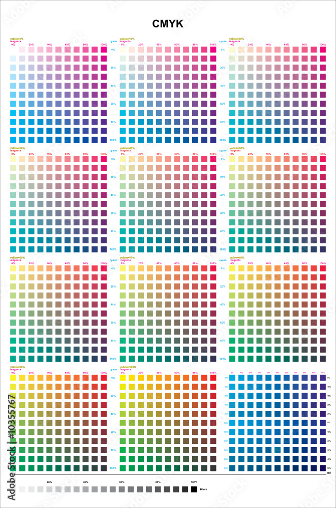 CMYK color table Stock Vector | Adobe Stock