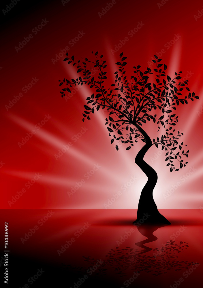 vecteur image - floral design noir sur fond rouge vertical Illustration ...